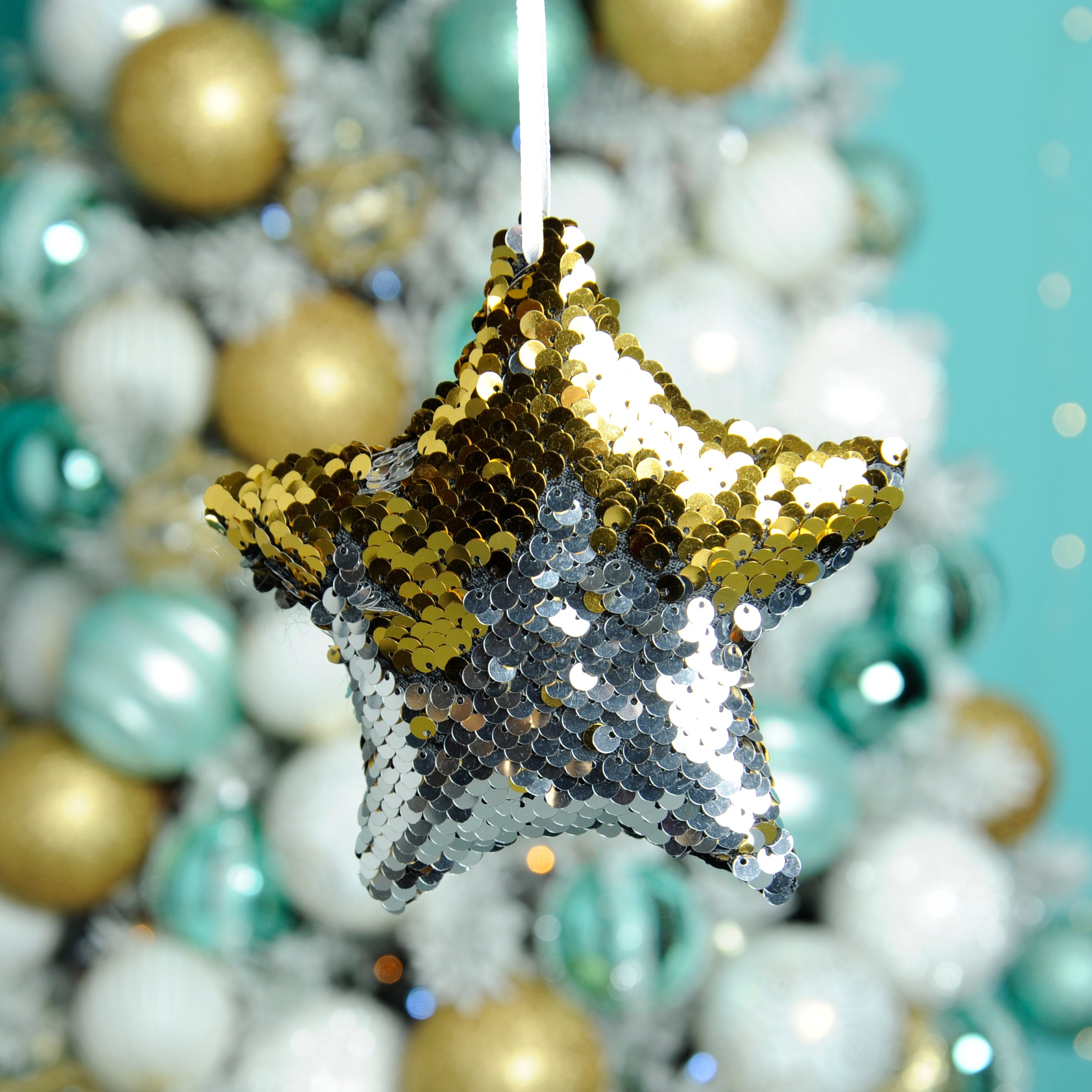 Gold and Silver Reversible Sequin Star | Pines and Needles