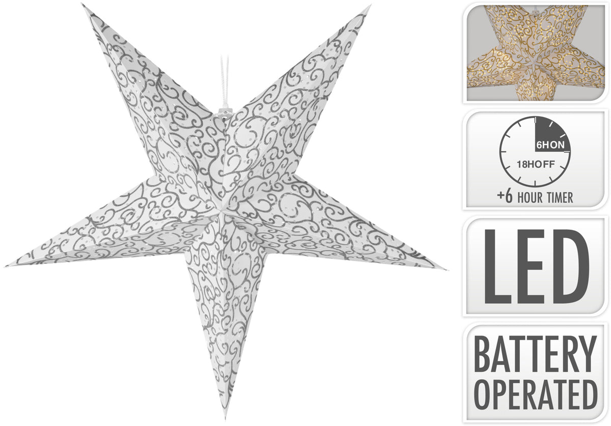 Silver Glitter LED Star 60cm | Pines and Needles