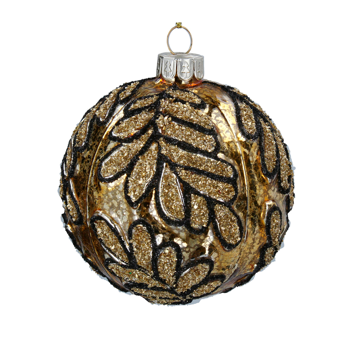 Gold Embossed Leaf Glass Bauble | Pines and Needles