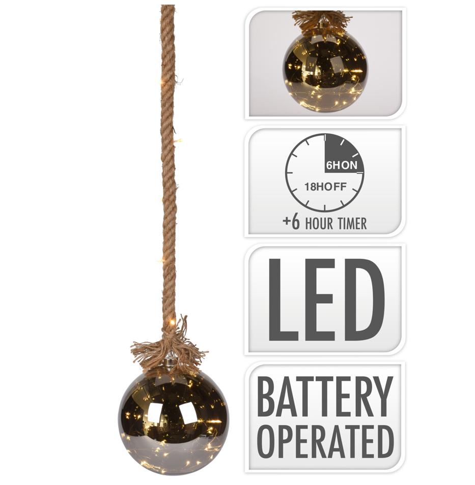 Lit Glass Ball Rope, 20cm — Pines and Needles