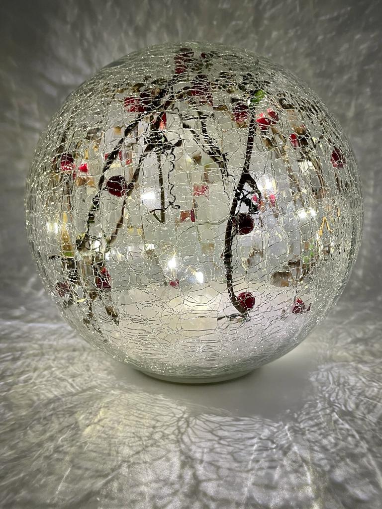Crackle Effect Ball with Berries, Twigs and Snow, 20cm — Pines and Needles