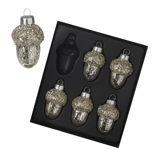 Silver Glass Acorn Decorations | Pines and Needles